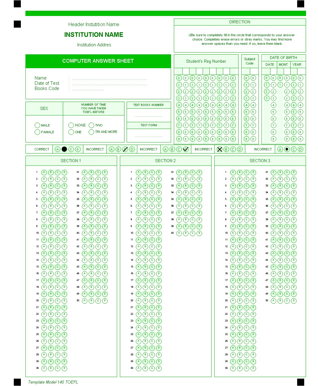 SCANNER LEMBAR JAWABAN KOMPUTER: Contoh LJK Toefl