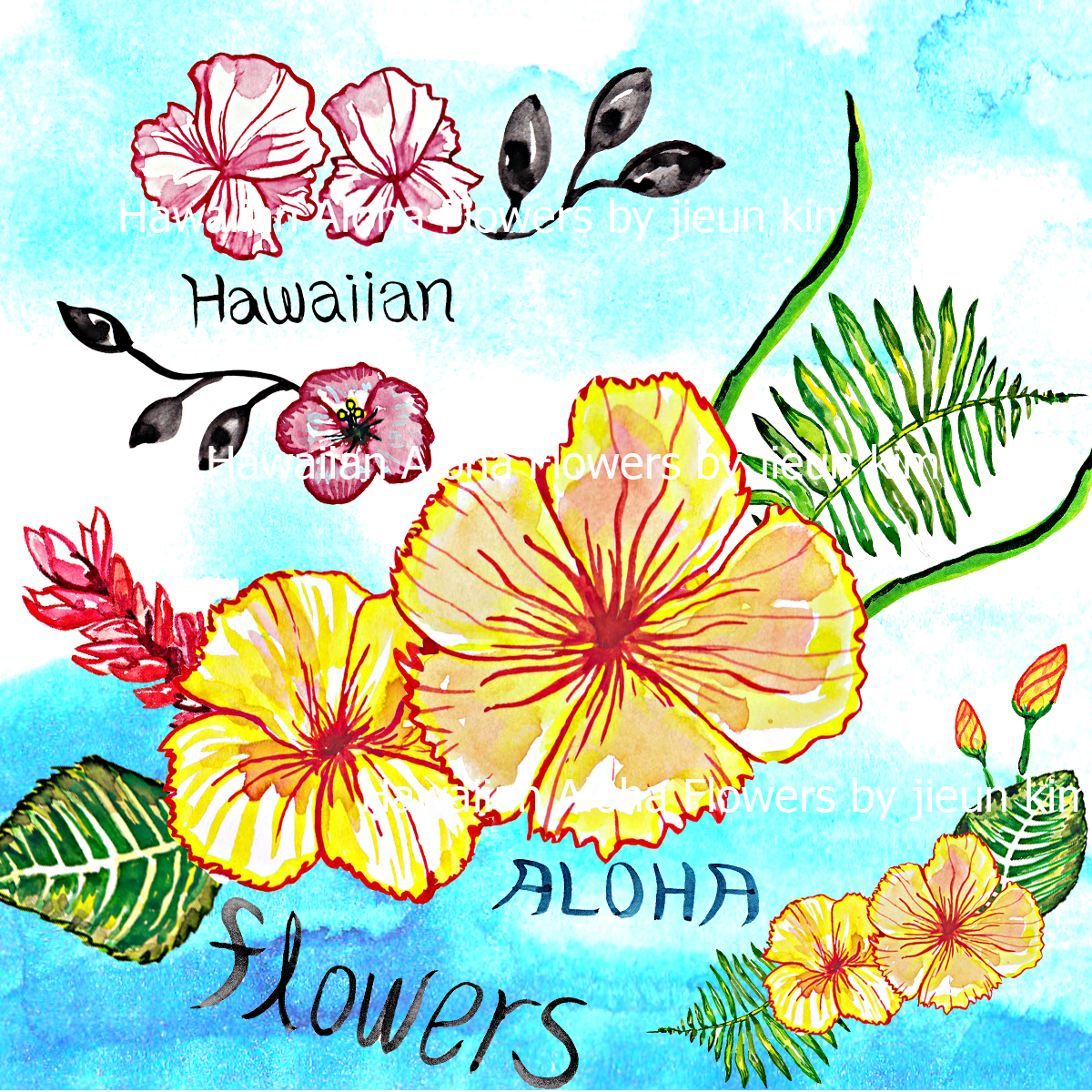 Jieunworld: Hawaiian ALOHA flowers digital psd layers file Printables ...