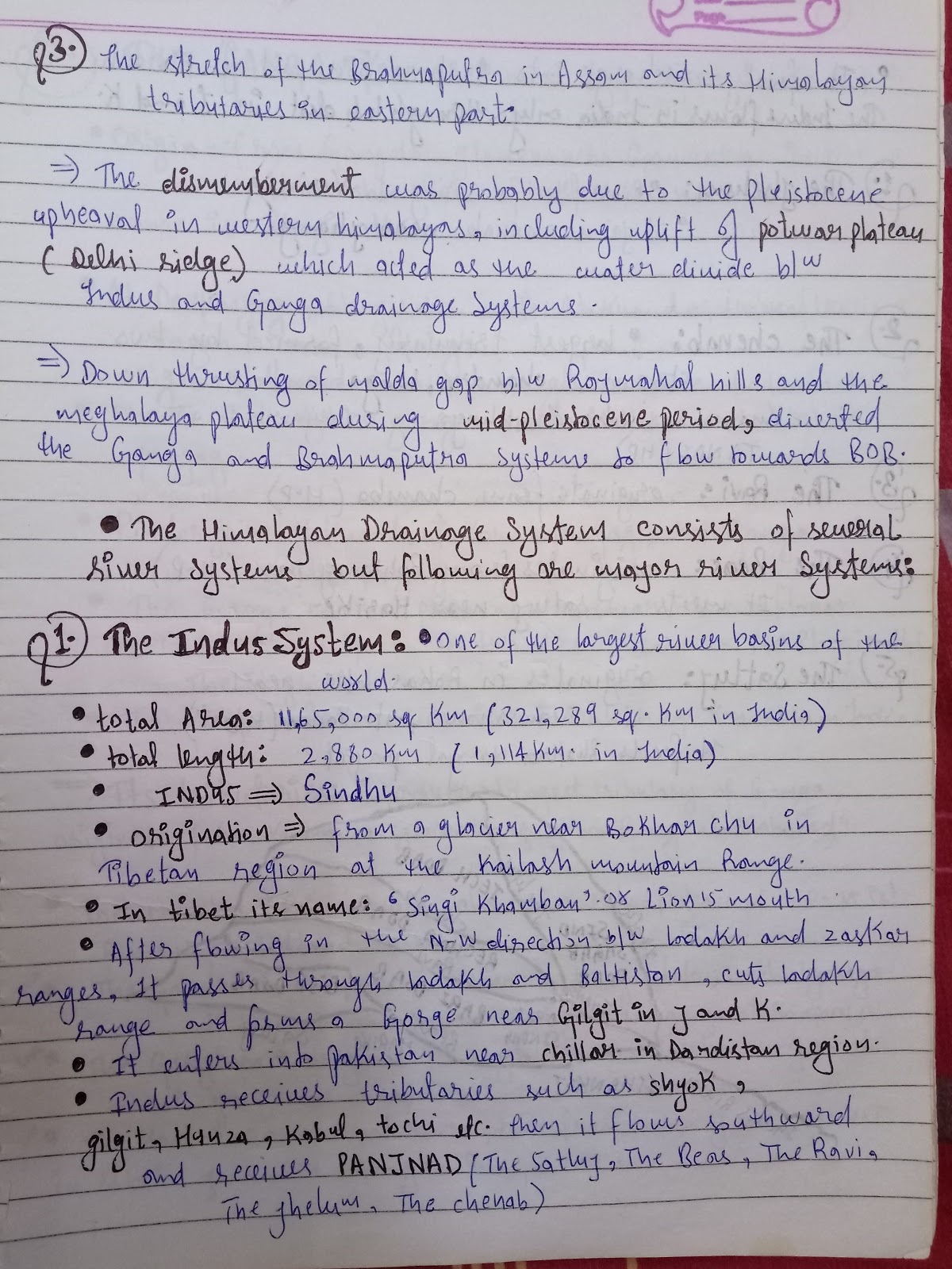Handwritten Notes of DRAINAGE - chapter 3- class 11th- geography