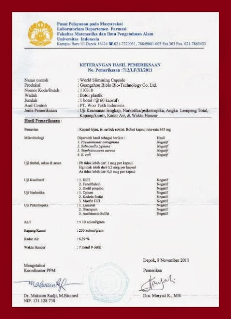 Hasil Uji Lab WSC Biolo Oleh Farmasi UI | Wsc Biolo