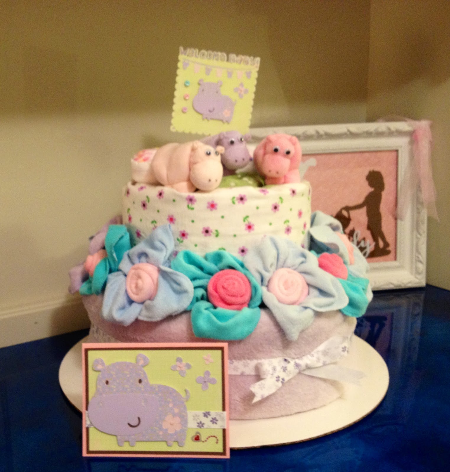 ~ Marilyn's Diaper Castle ~: Hippo Diaper Cake with Matching Card