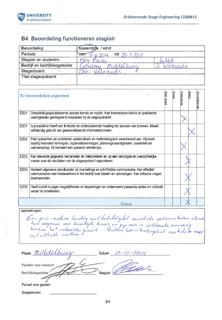 proef: tussentijdse beoordeling Stage Grontmij