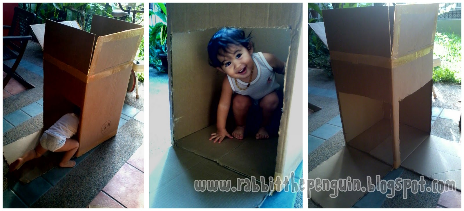 Rabbit The Penguin: DIY Cardboard Play Fort with tunnels!