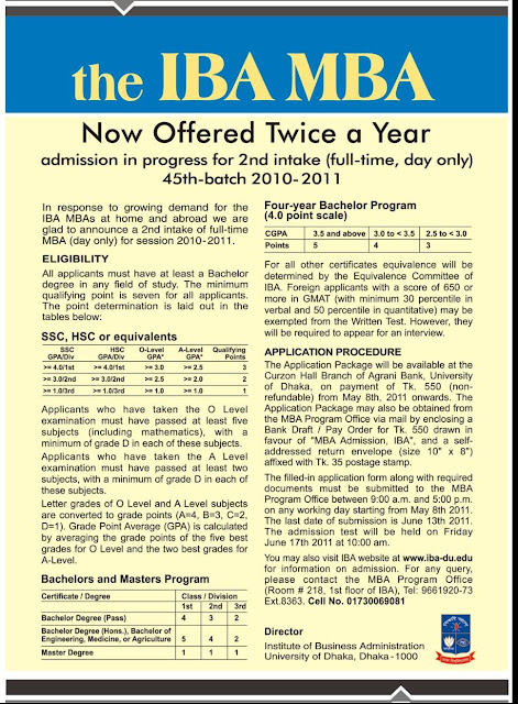 IBA MBA Admission 2010-2011 - Bangla Jobs