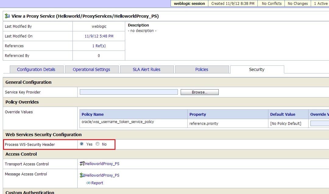 Oracle-FMW: Securing OSB proxy service