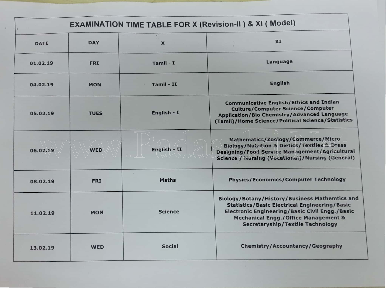 10th, 11th, 12th Standard - First Revision Test Time Table 2019 ...