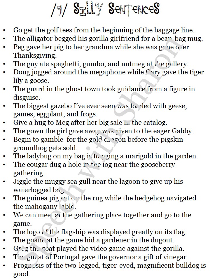 Speech with Sharon: Articulation Silly Sentences for Early Sounds