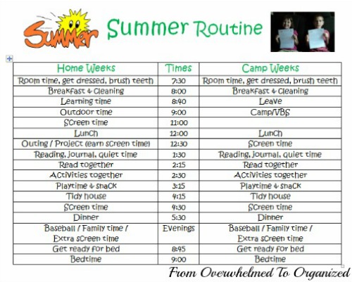 Organizing Our Summer: Daily Routine | From Overwhelmed to Organized ...