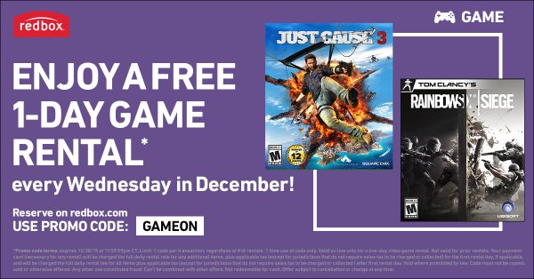 Redbox: FREE 1 Day Game Rental