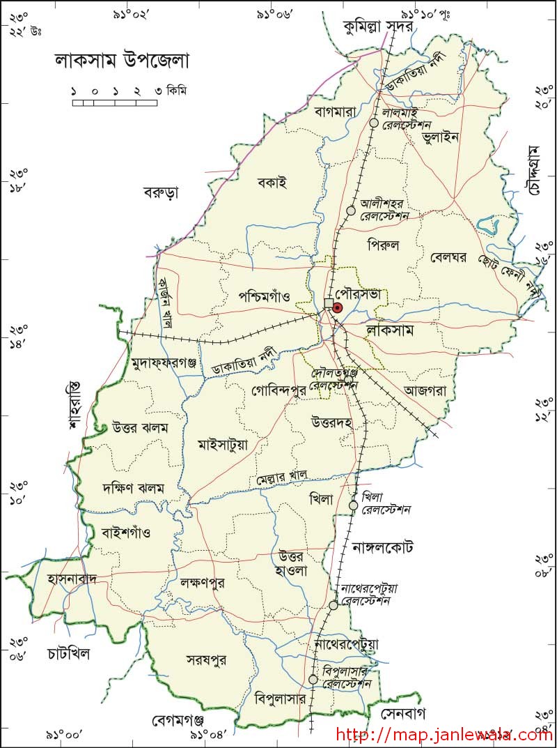 লাকসাম উপজেলার মানচিত্র, কুমিল্লা জেলা, বাংলাদেশ