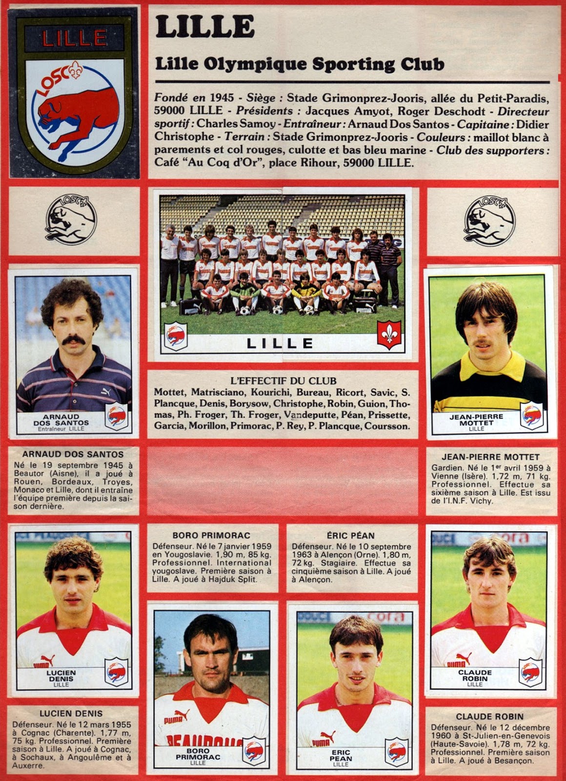 LILLE O.S.C 1983-84. By Panini.