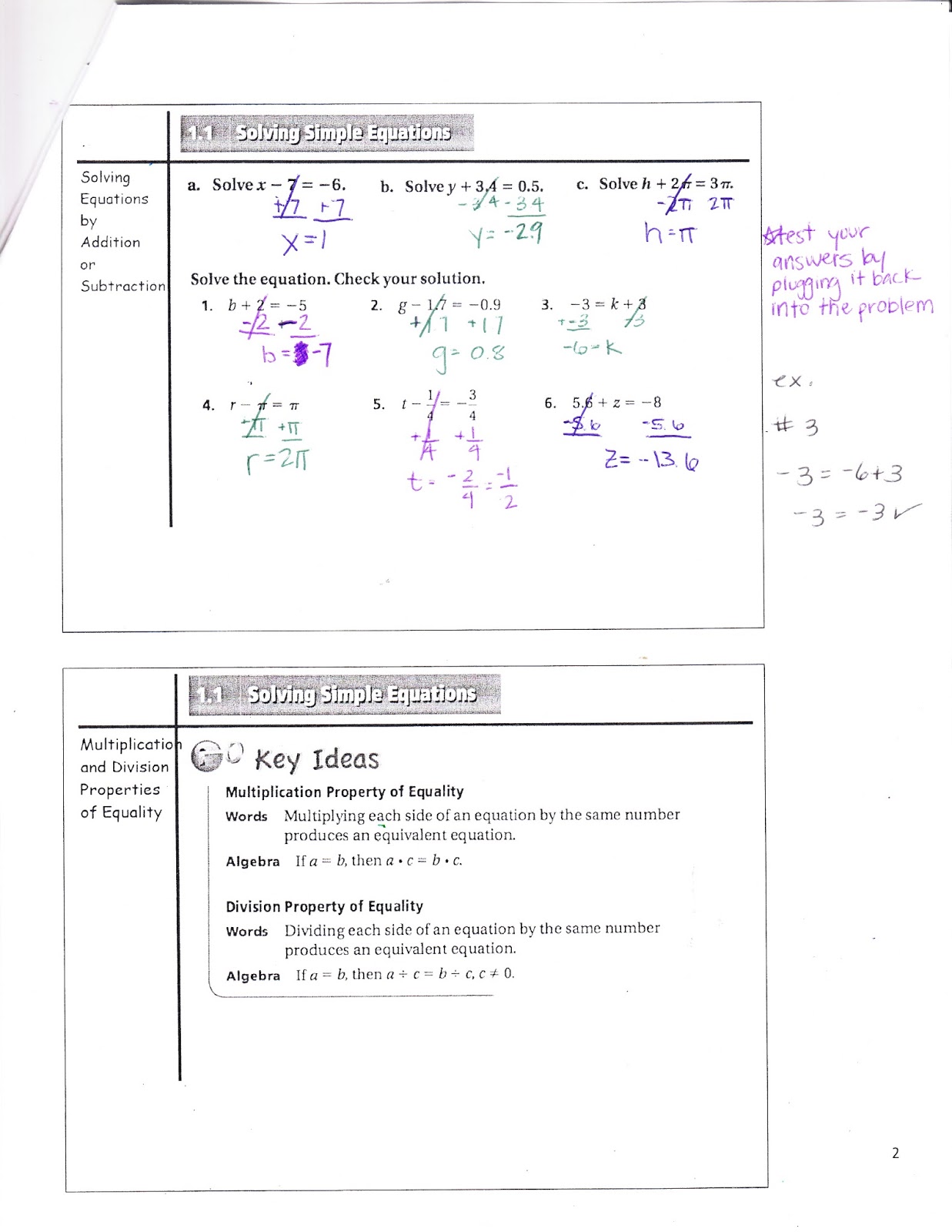 Ms. Jean's ACCEL 7 Blog: 1.1 Solving Simple Equations