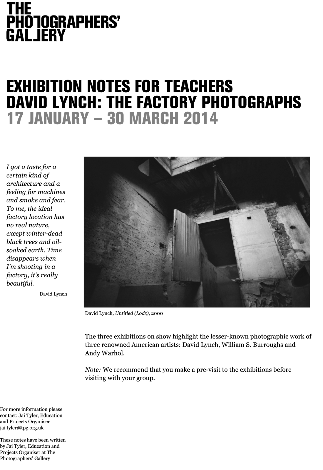 Patrimonio Industrial Arquitectónico: Exposición y libro David Lynch ...