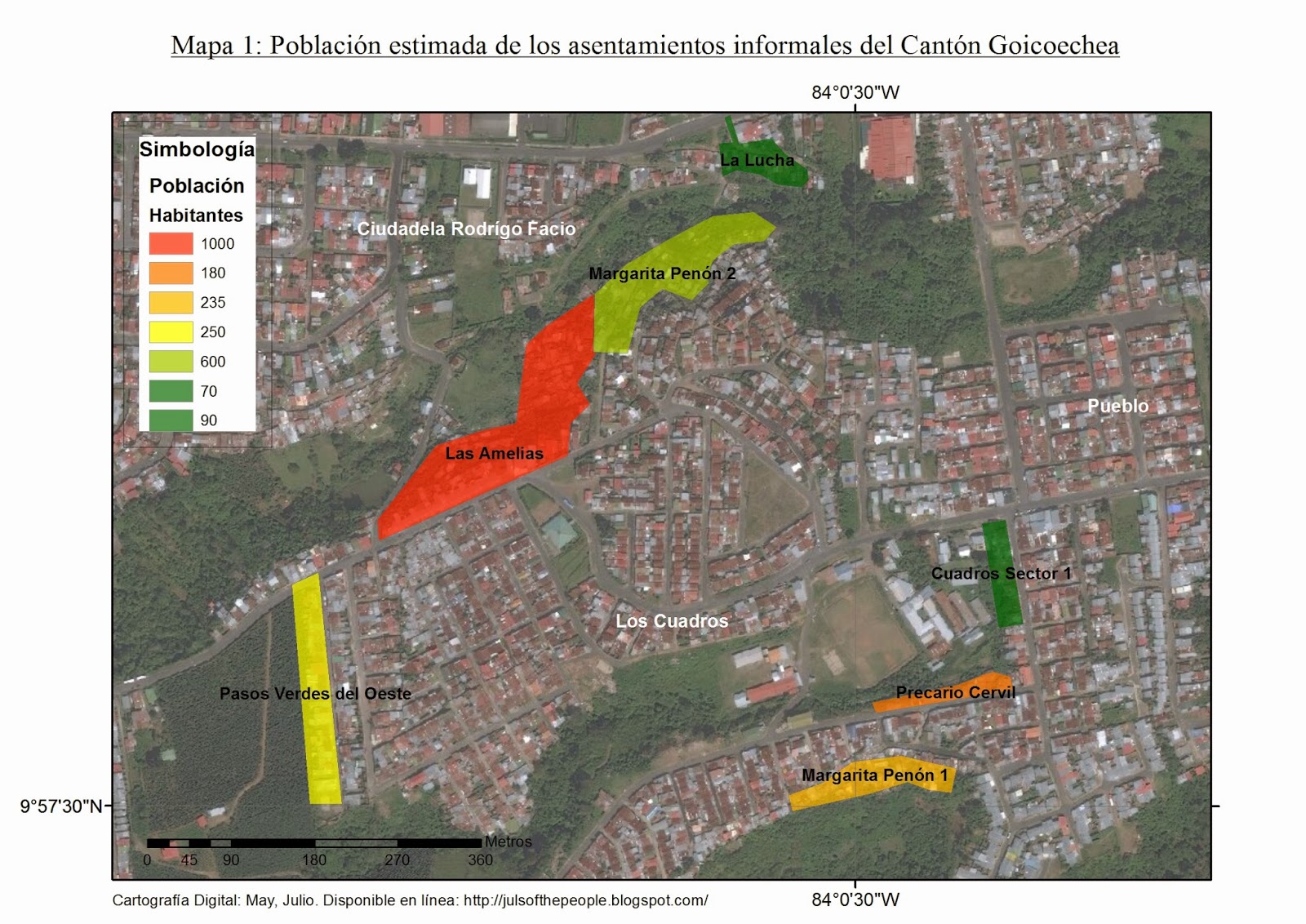 Población aproximada de los asentamientos informales de Los Cuadros ...