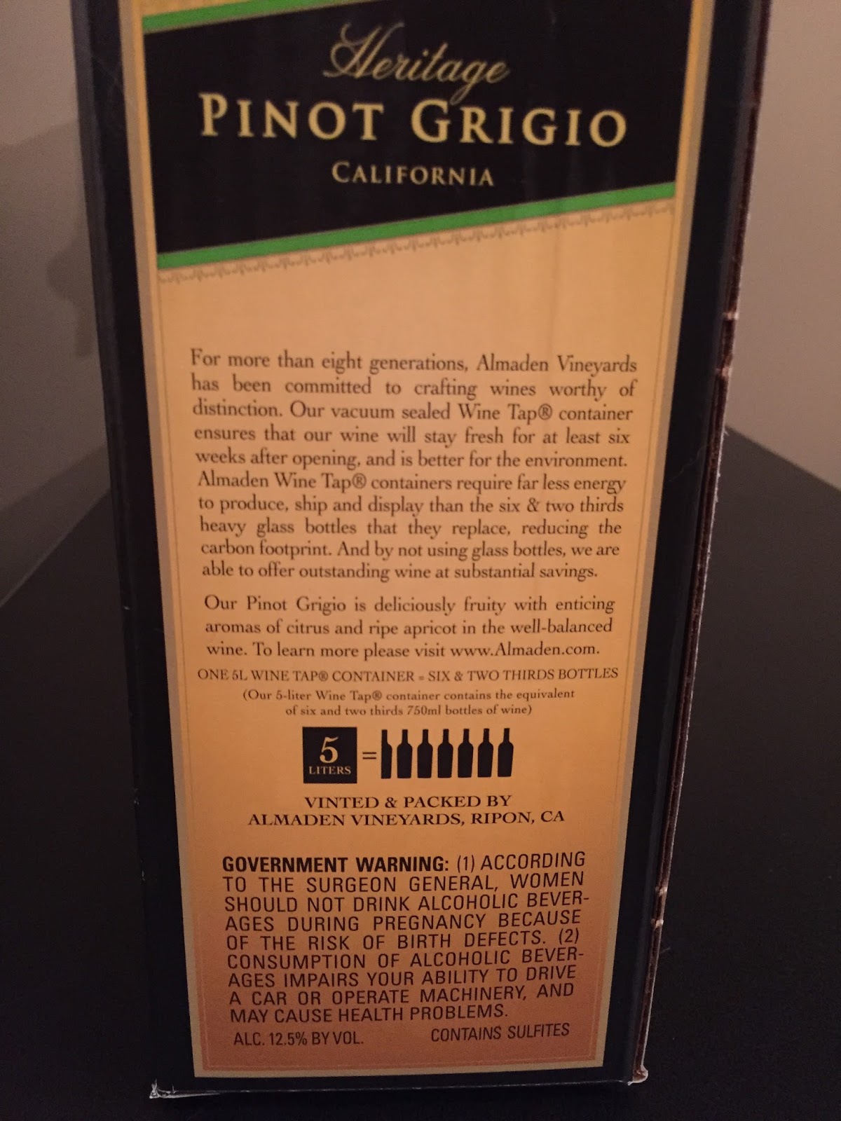 Box Wine Of The Week - Almaden Heritage Pinot Grigio