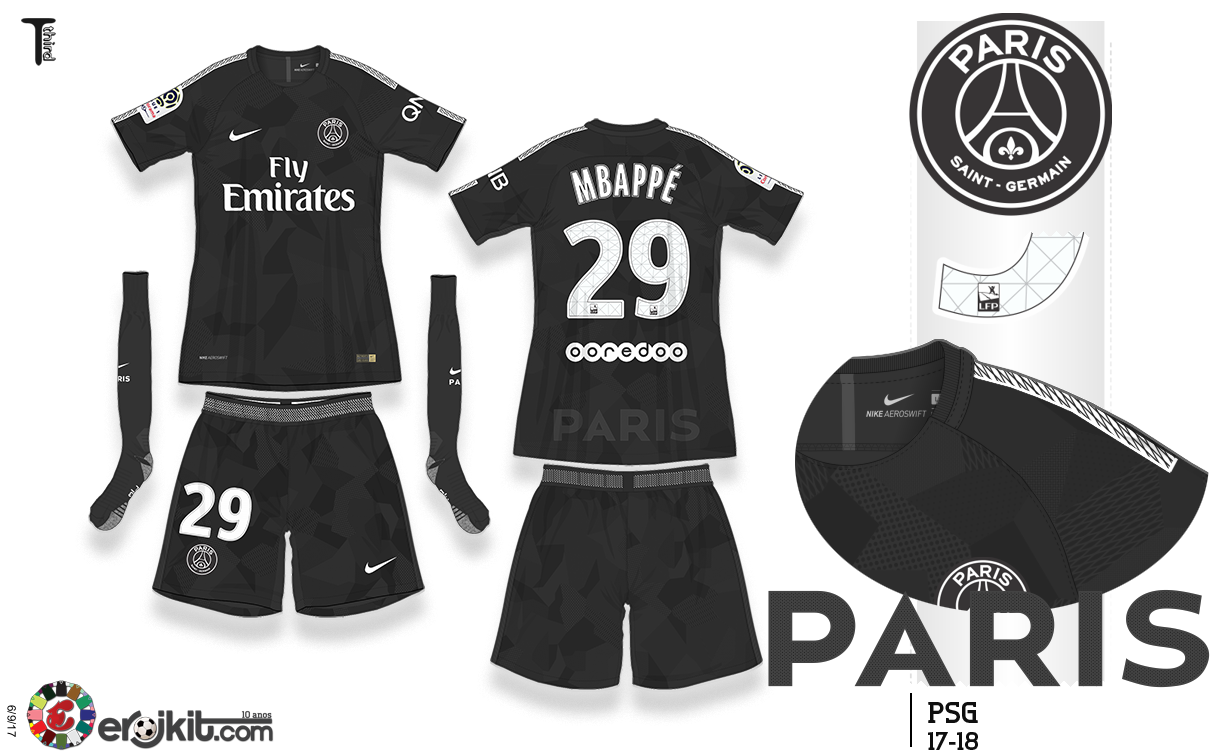 Kit Design, by eroj: 2017-18 PSG (Home, Away e Third)