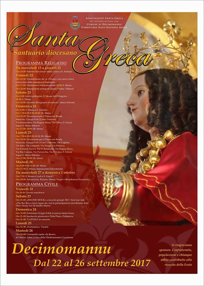 Decimomannu, programma completo della festa di Santa Greca 2017