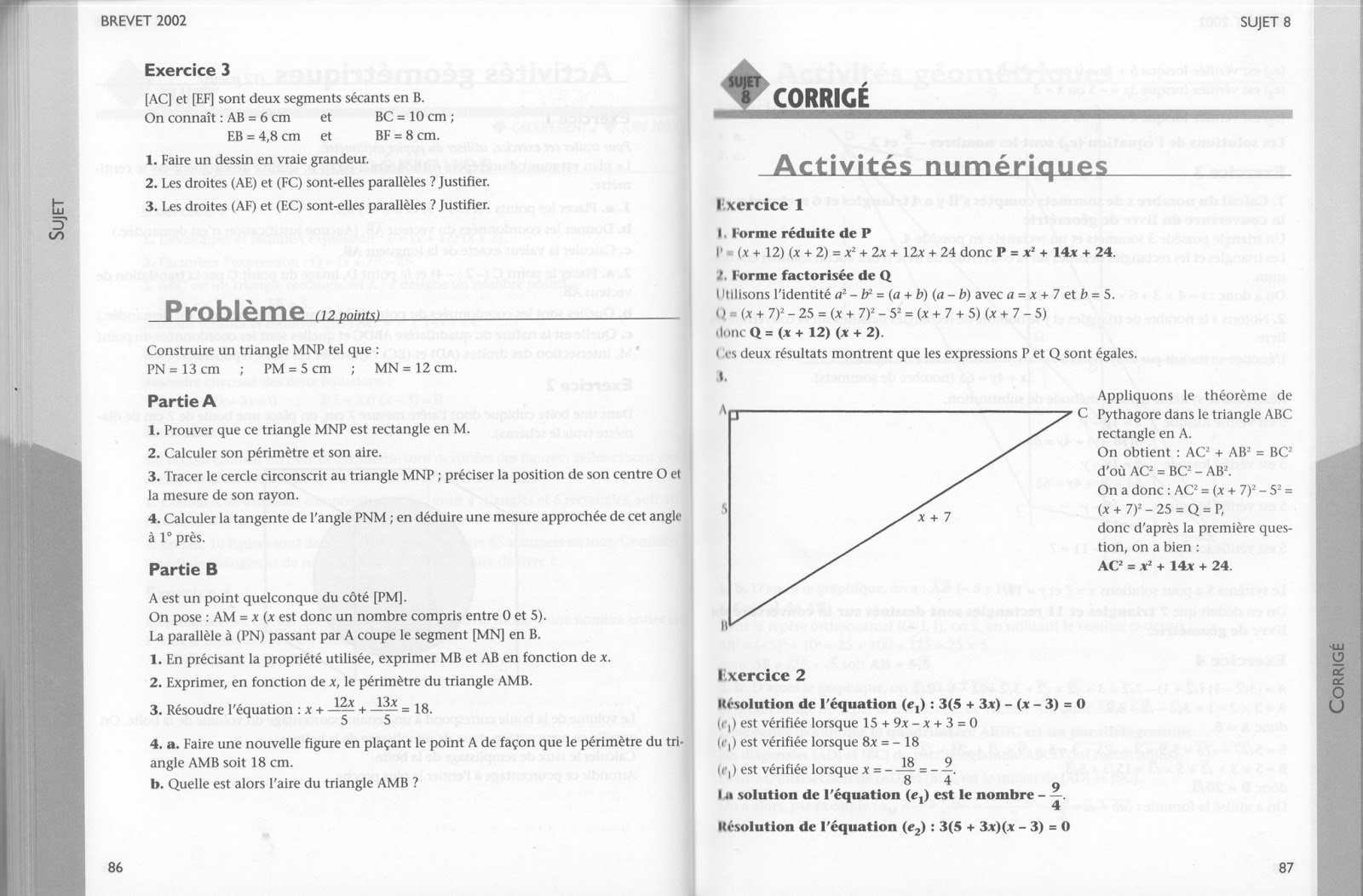 école : références: Brevet Mathématiques Annales exercices + corrigés ...
