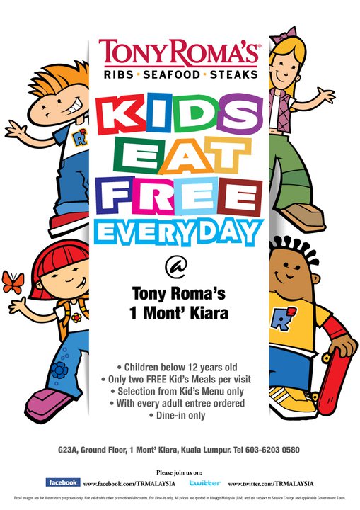 BestLah: Tony Roma's - Kids Eat Free Everyday Promo