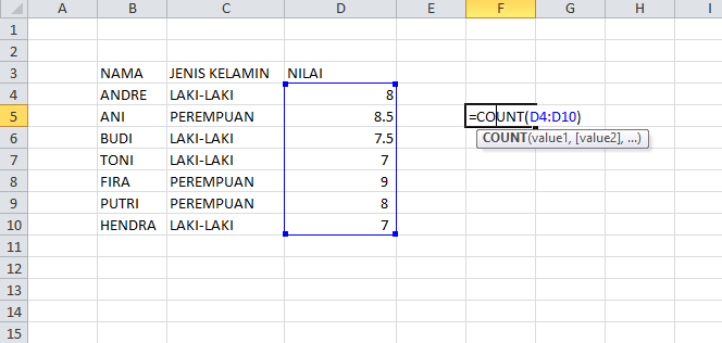 Fungsi COUNT, COUNTA, dan, COUNTIF ~ Blogger Newbie