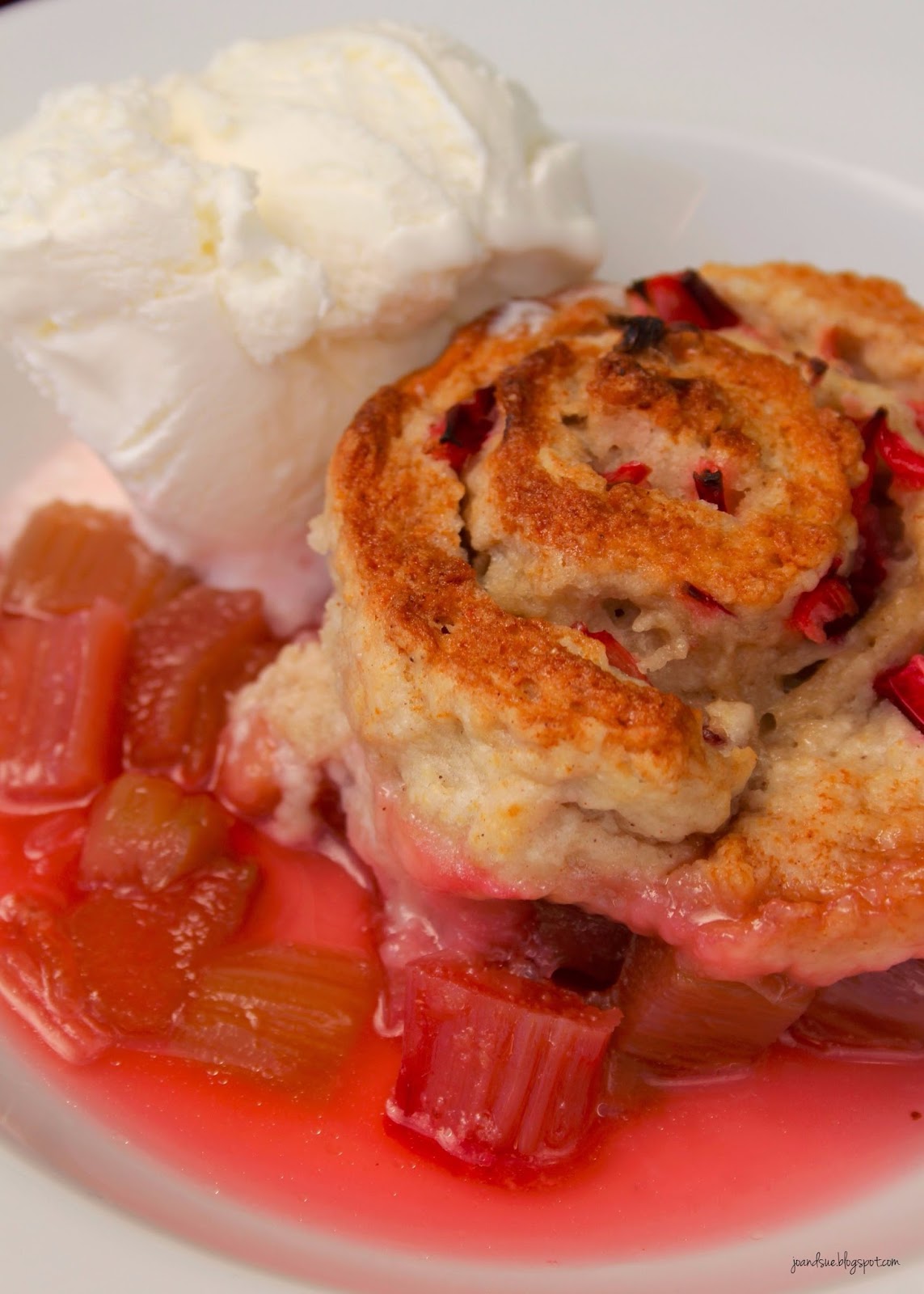 Jo and Sue: Rhubarb Roll Up Cobbler
