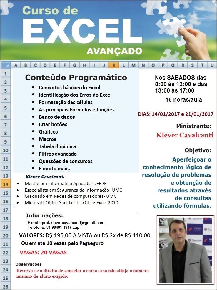Curso de EXCEL Básico/Intermediário e Avançado
