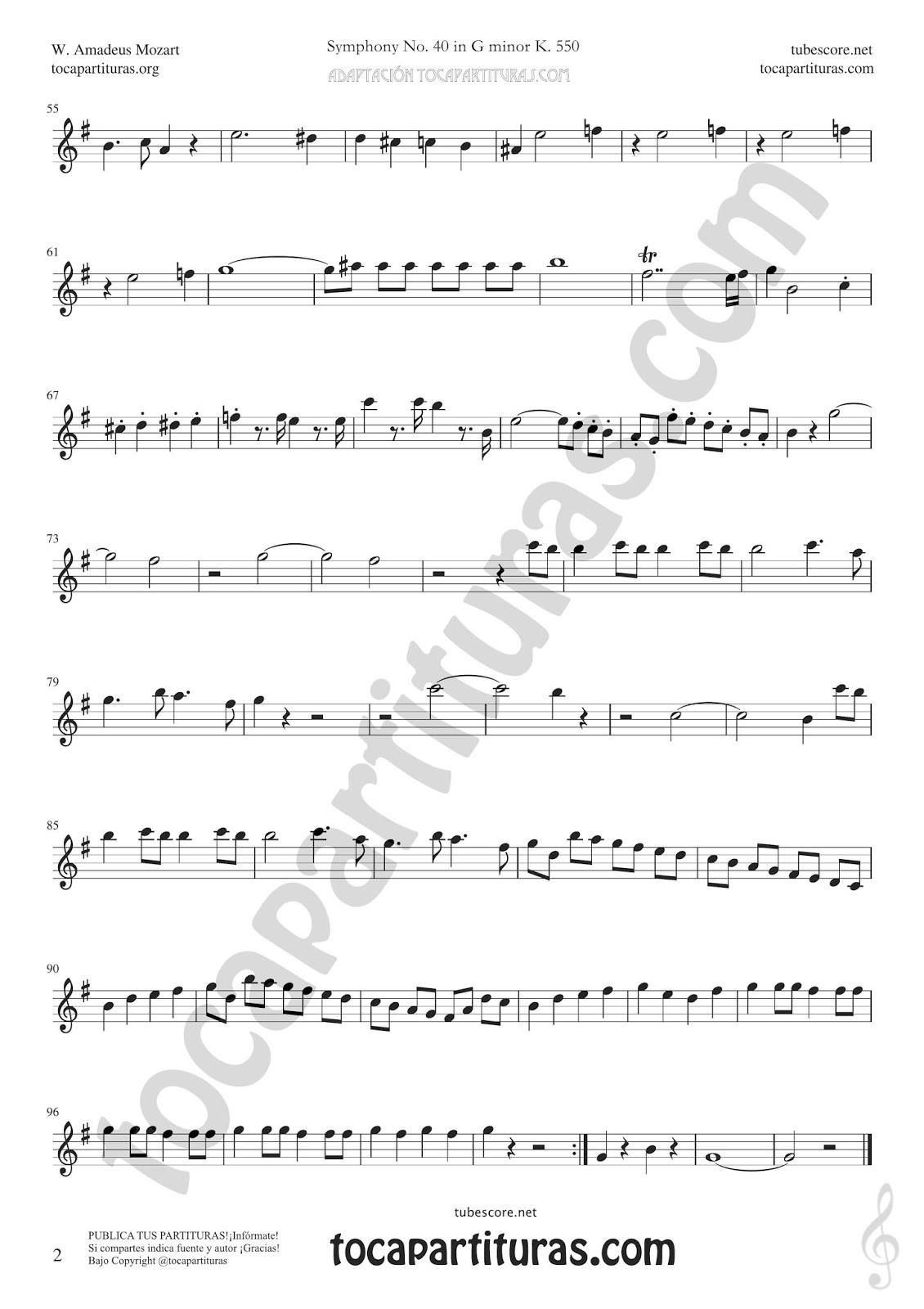 tubescore: Symphony Nº 40 in G minor K550 by Mozart Sheet Music ...