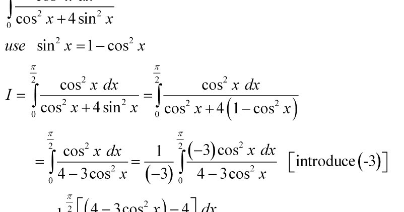 mixture: integral of { (cosx)^2 / [ (cosx)^2+ 4 (sinx)^2 ] }
