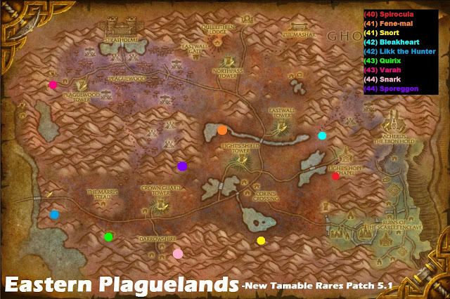 WoW Rare Spawns: Eastern Plaguelands - Tamable Rares added in 5.1