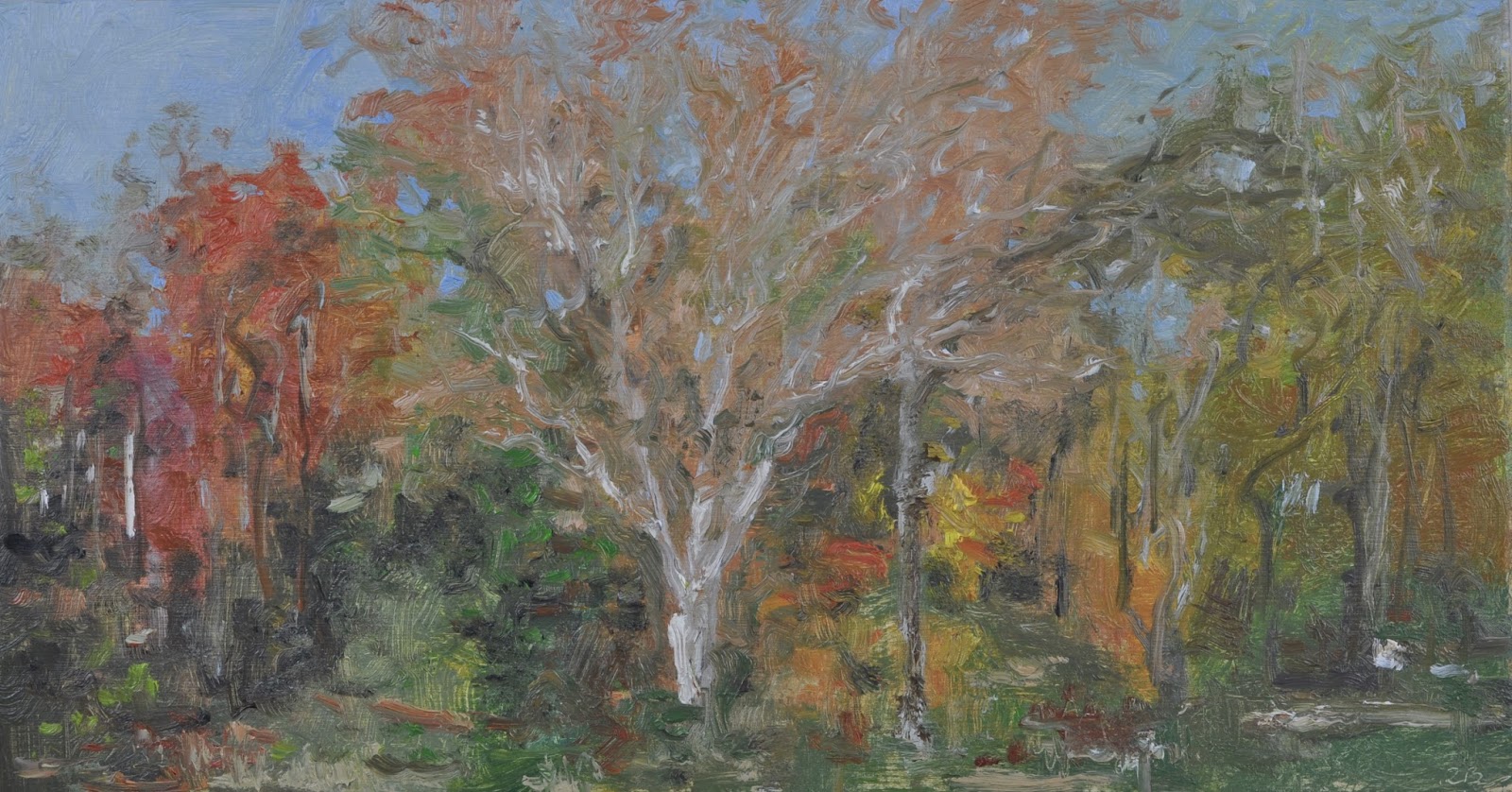 Raymond Berry: RMC Tree Line, November 18, 2016, Oil on Panel, 6.5" x 12"