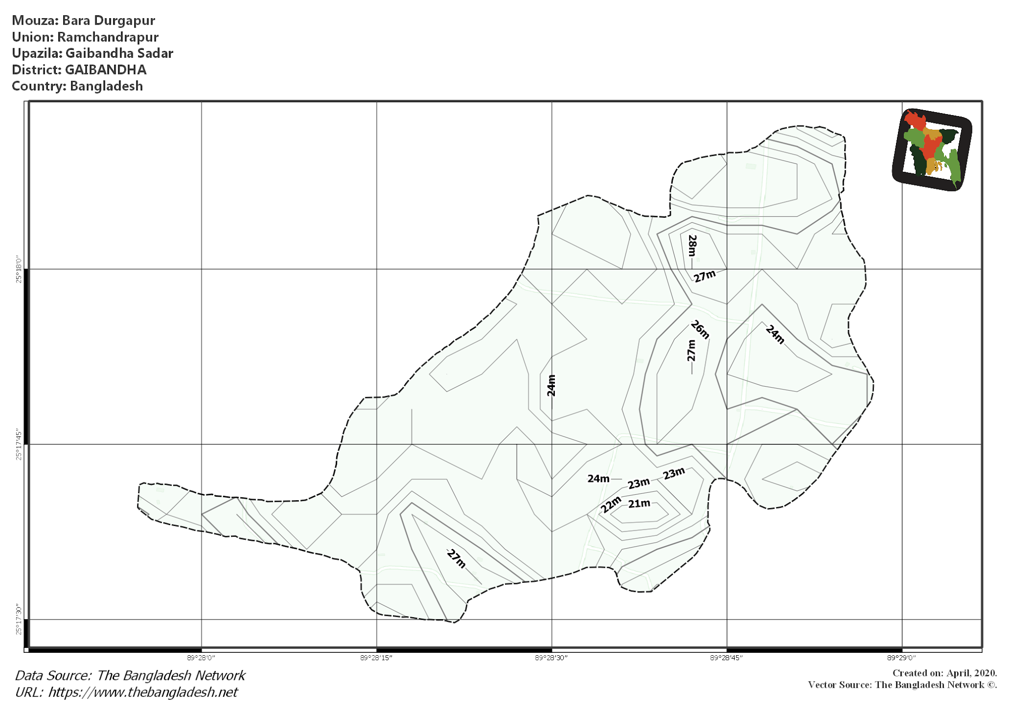 Map of Bara Durgapur Mouza, Gaibandha Sadar, Gaibandha