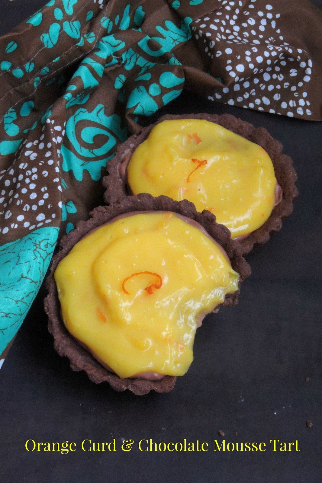 Priya's Versatile Recipes: Eggless Orange Curd & Chocolate Mousse Tart