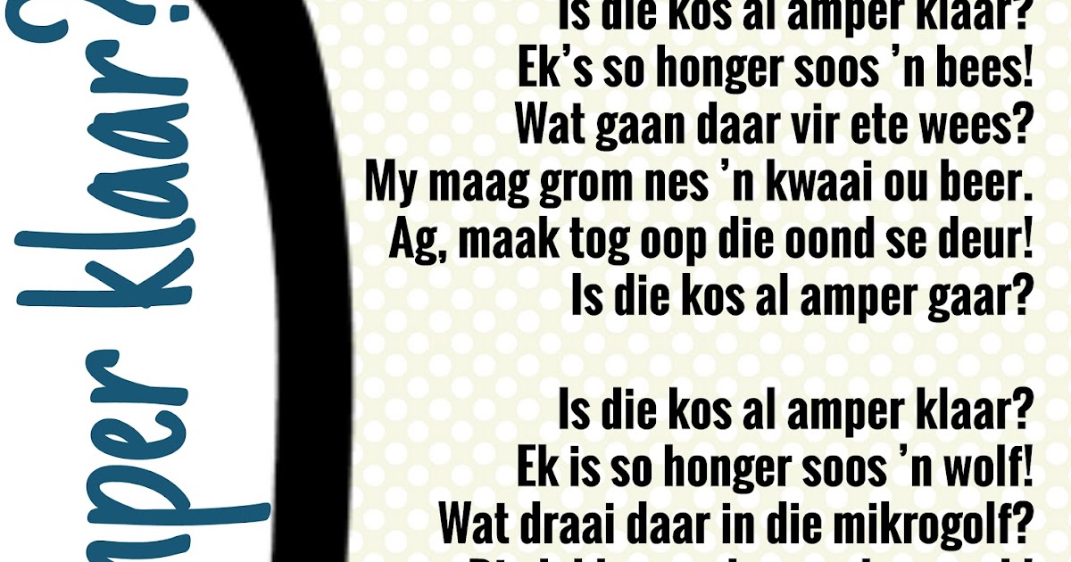 Jaco Jacobs se SkryfBlog: IS DIE KOS AL AMPER KLAAR?