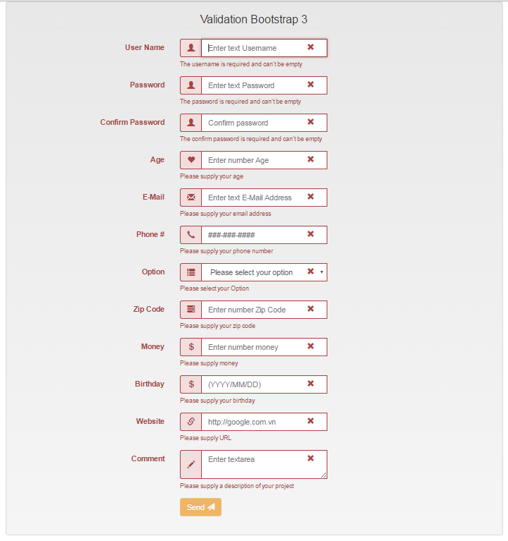 Validator Bootstrap 3 - Bắt lỗi form bằng Javascrip Bootstrap 3 ~ Thế Giới Giải Mã