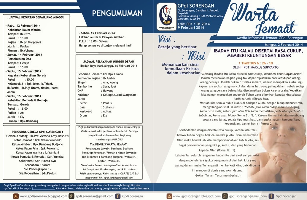 Warta Jemaat GPdI Sorengan ~ GPDI SORENGAN