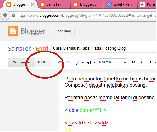 Cara Membuat Tabel Pada Posting Blog | SainsTek