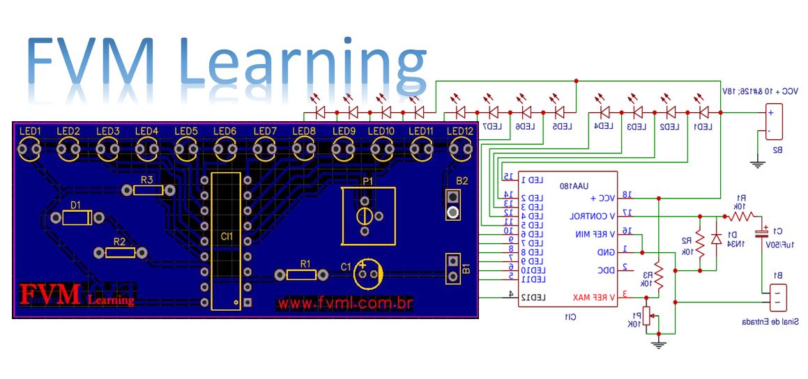 VU Meter 12 Leds com UAA180 - Bargraph + PCI - FVML