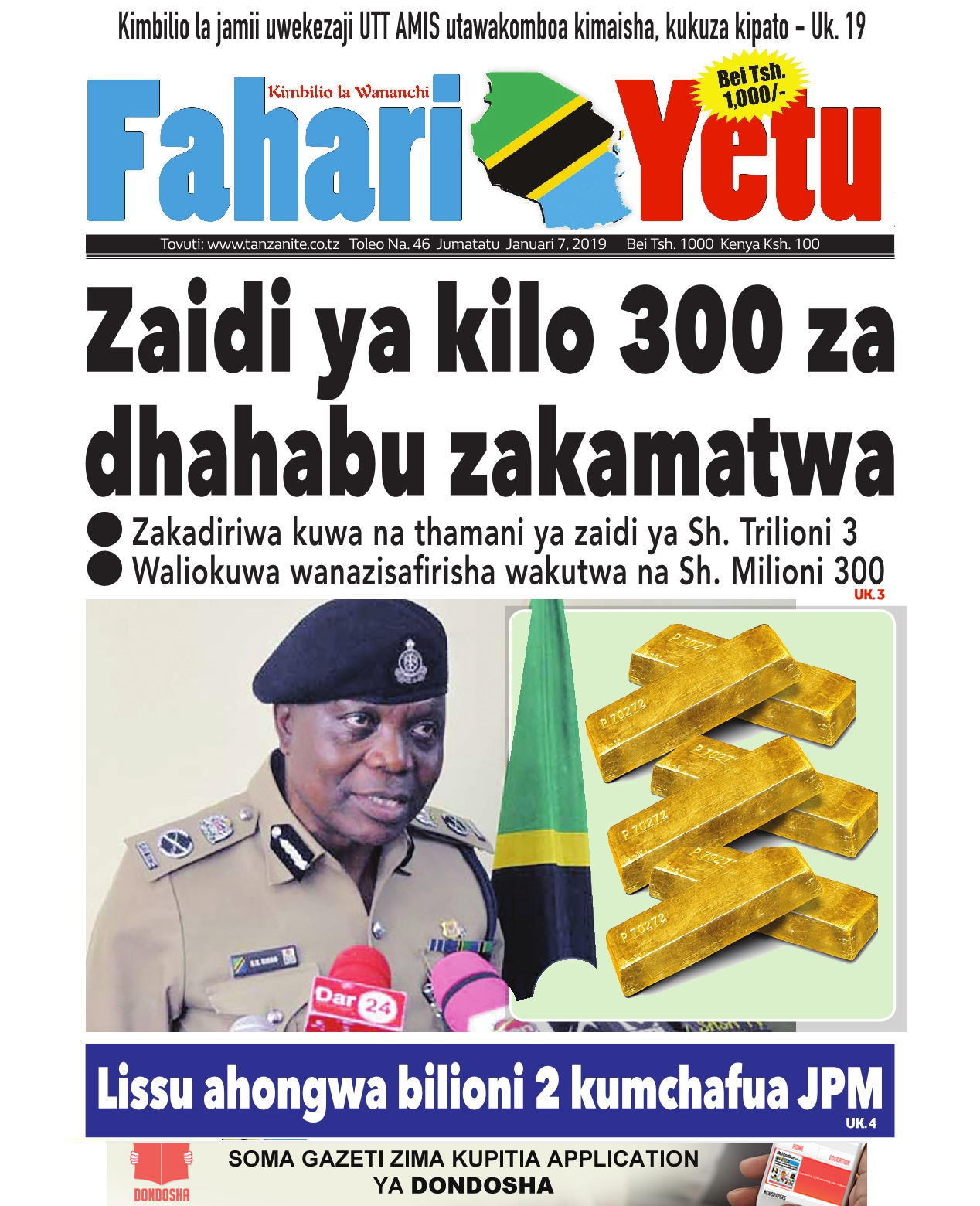 Tanzanian Today's Newspapers MAGAZETI YA LEO Monday 07th January, 2019 ...