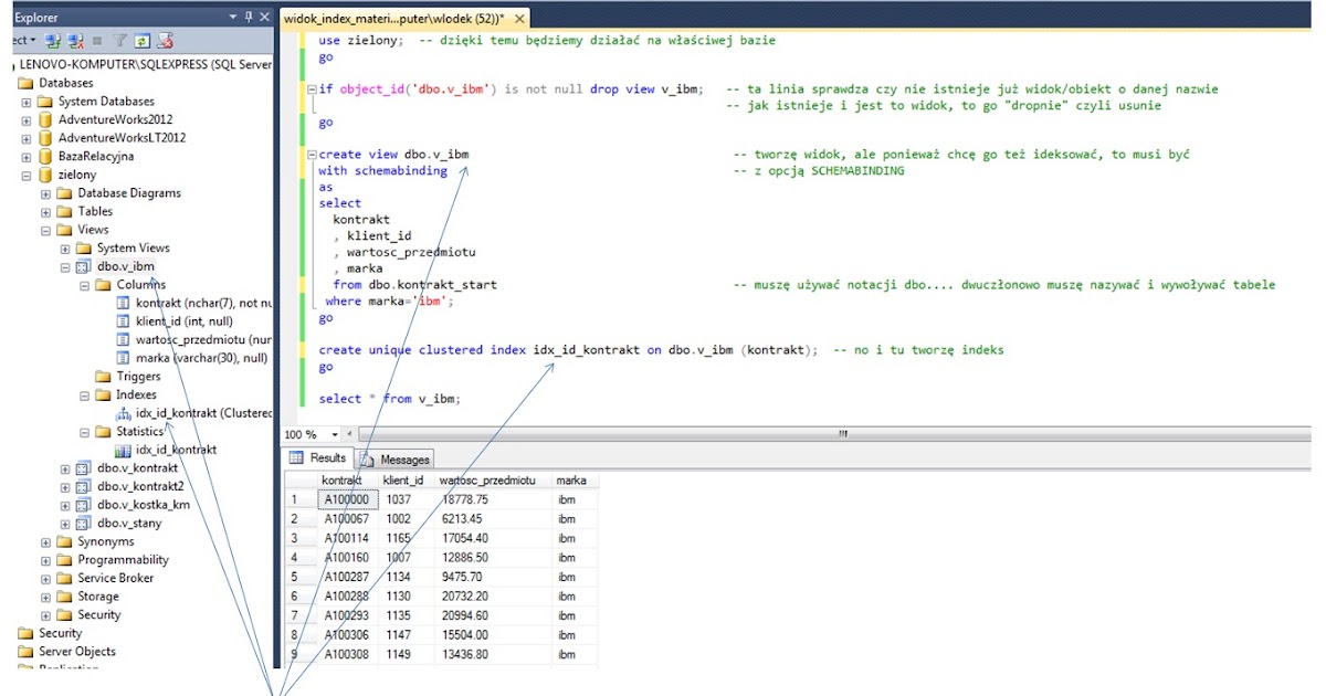 SQL dla zielonych i żółtych: WIDOK ZMATERIALIZOWANY na MS SQL Serwerze