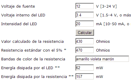 Todo técnico y más: CALCULADORA DE LA RESISTENCIA DEL LED