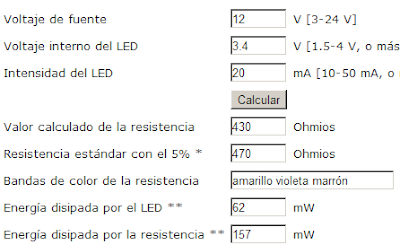 Todo técnico y más: CALCULADORA DE LA RESISTENCIA DEL LED