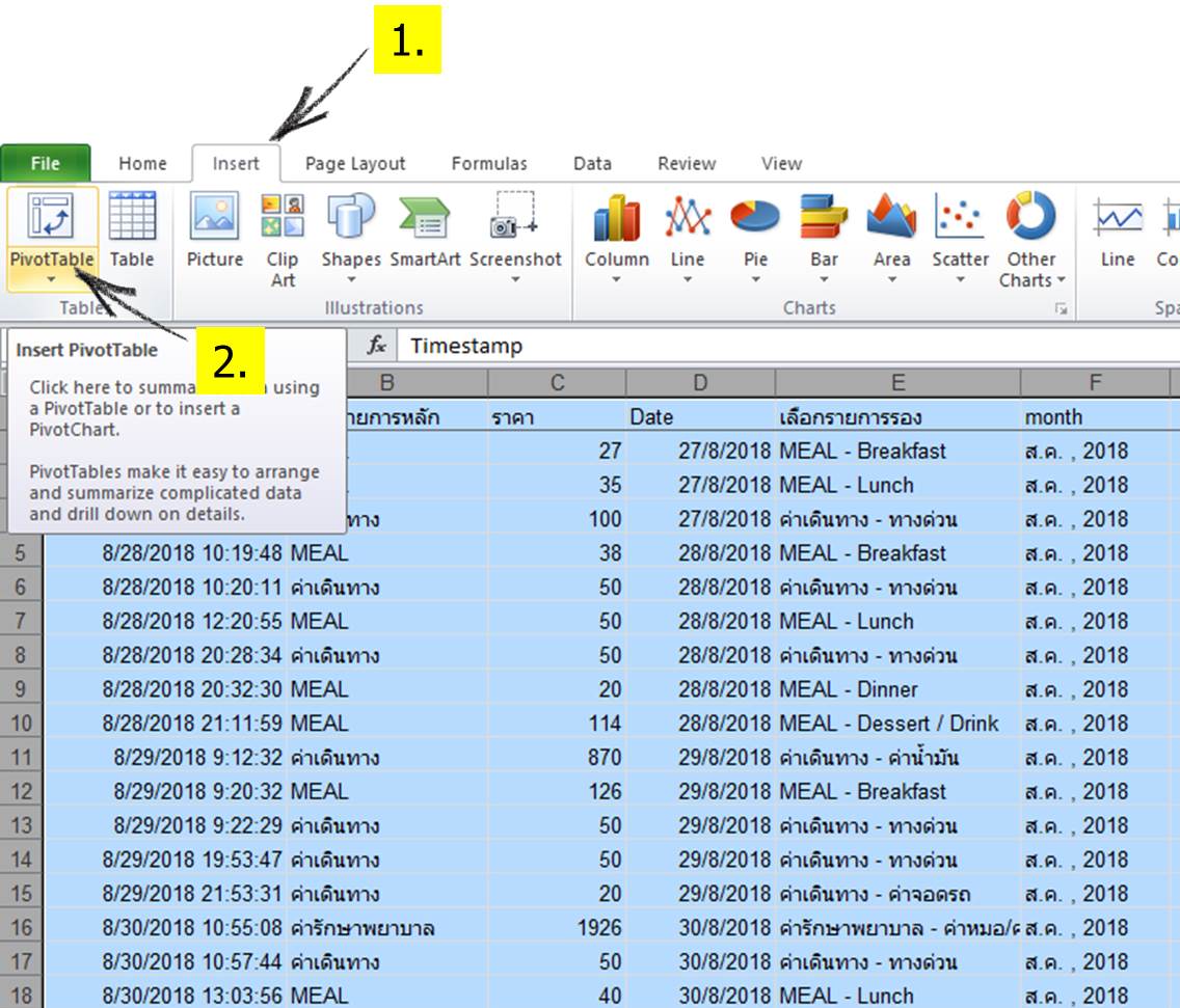 Tips: สอนใช้ Pivot table บน Excel และ Google Sheet 101