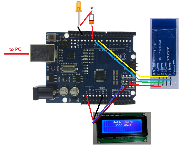 HoHo: Arduino+AI2 Step1: Android Bluetooth control LED ON_OFF and LCD display input Text