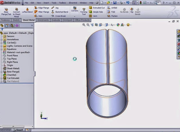 SolidWorks sheet metal creating pipes with cuts and chamfers and then ...