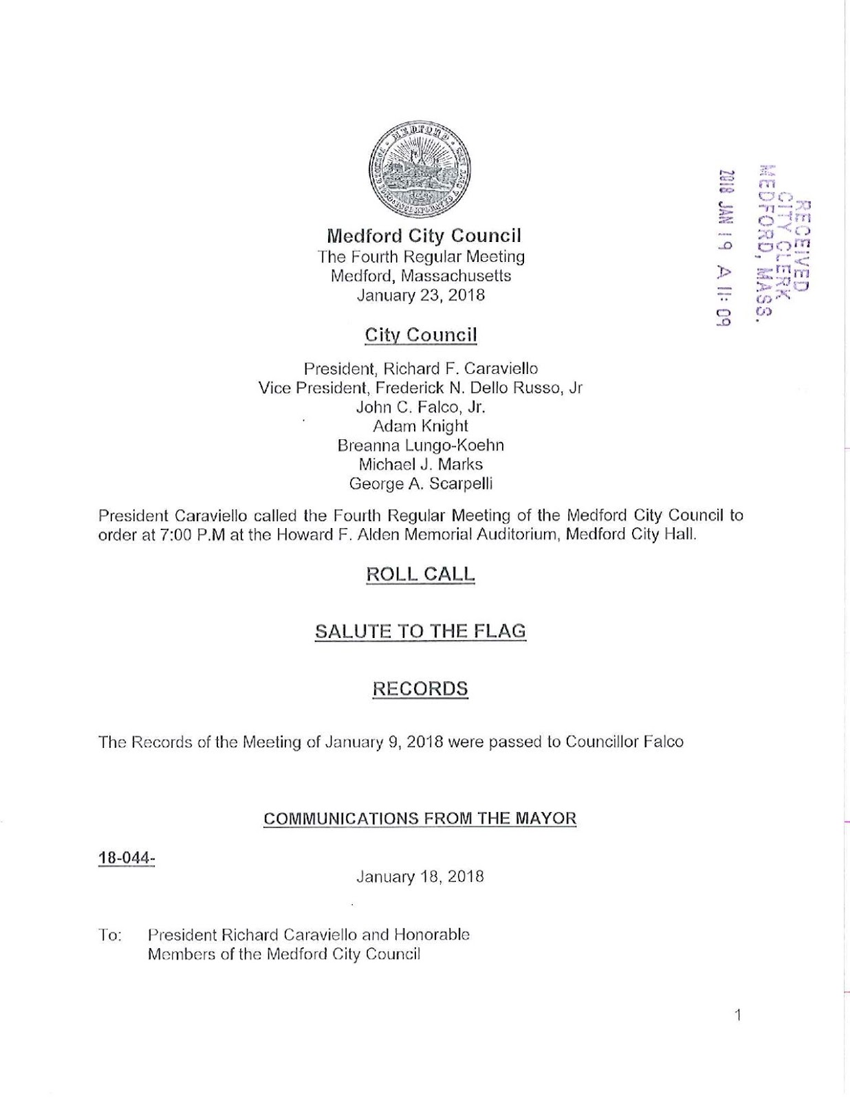 City Council Agenda 1-23-2018 NO CITIZEN PARTICIPATION LISTED ~ MEDFORD ...