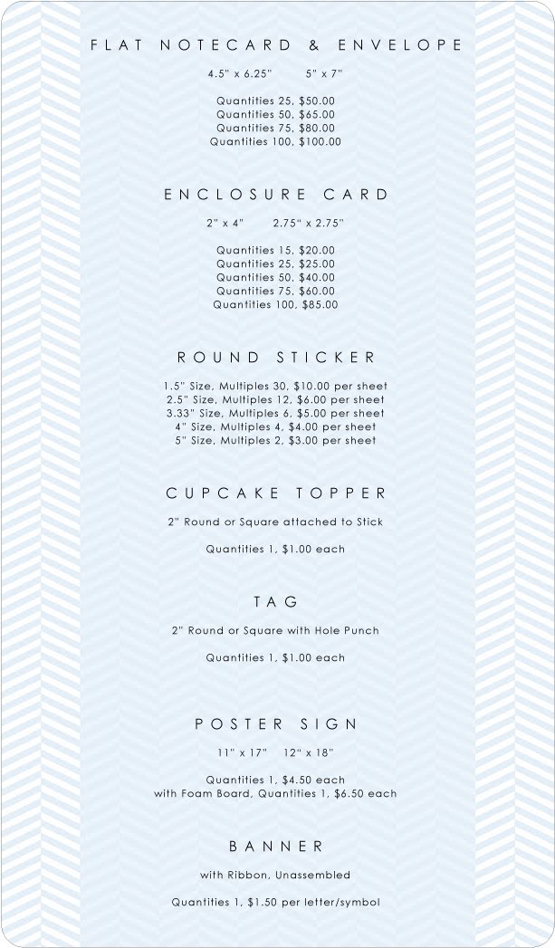 Rice Designs: price list