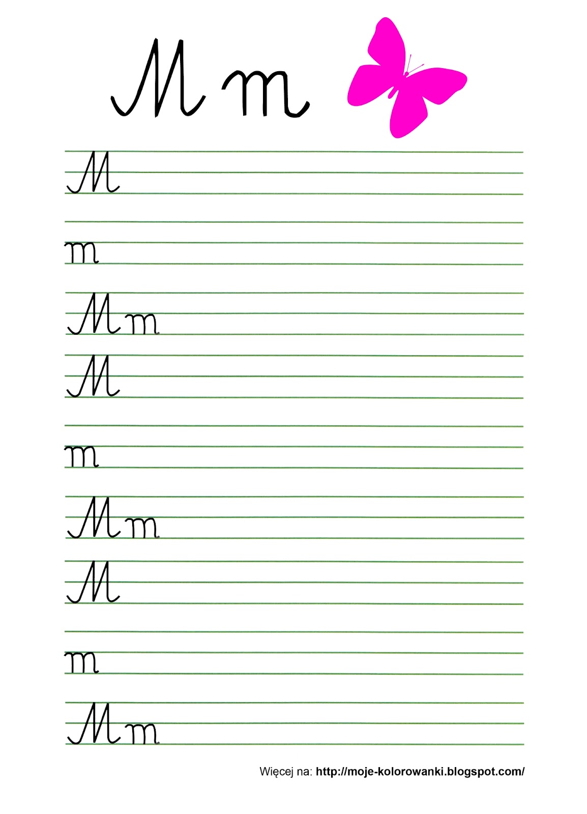 Kolorowanki dla dzieci: Litera M (karta pracy)