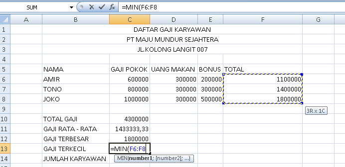 Menggunakan rumus MIN, MAX, AVERAGE, dan SUM ~ Pembelajaran Digital