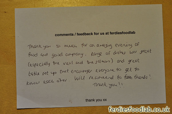 ferdiesfoodlab - London Supper Club - Battersea: Comments & Review - July