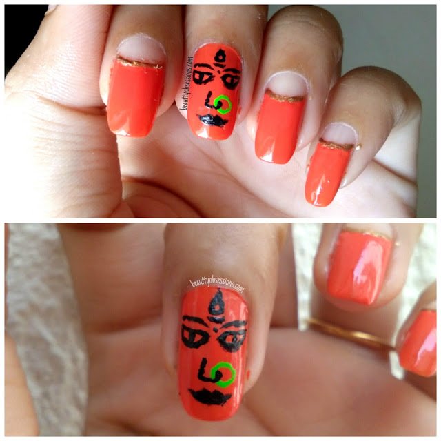 NailArt Inspired By Navratri ( Durga Pooja )